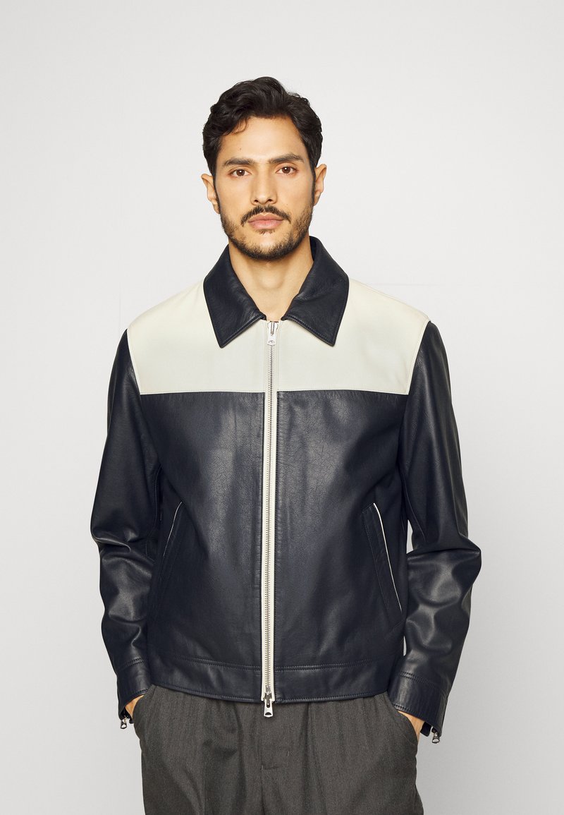 GANT SHORT LEATHER JACKET - Kožená bunda - navy/černá - Zalando.cz