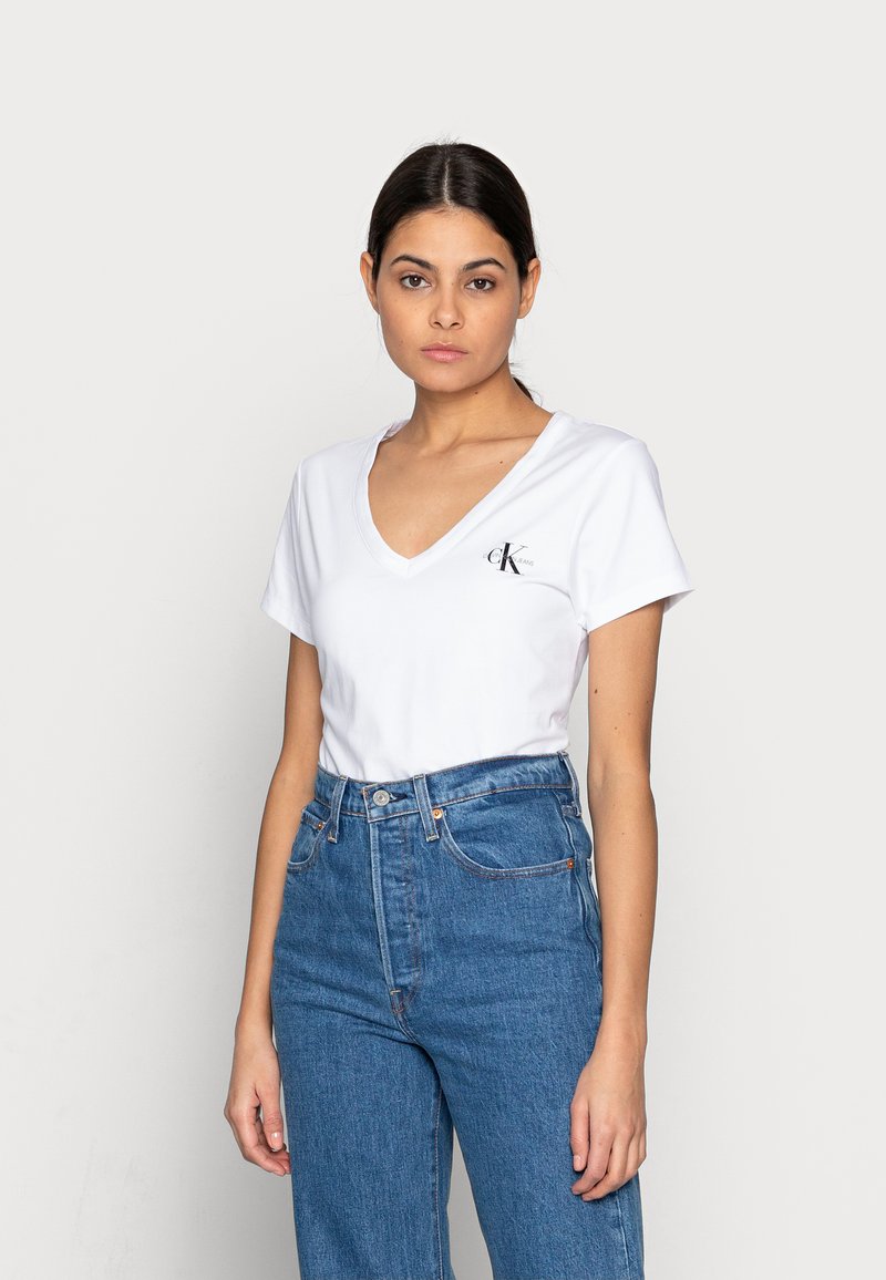 Calvin Klein Jeans Monogram Slim V Neck Tee T Shirt Basic White