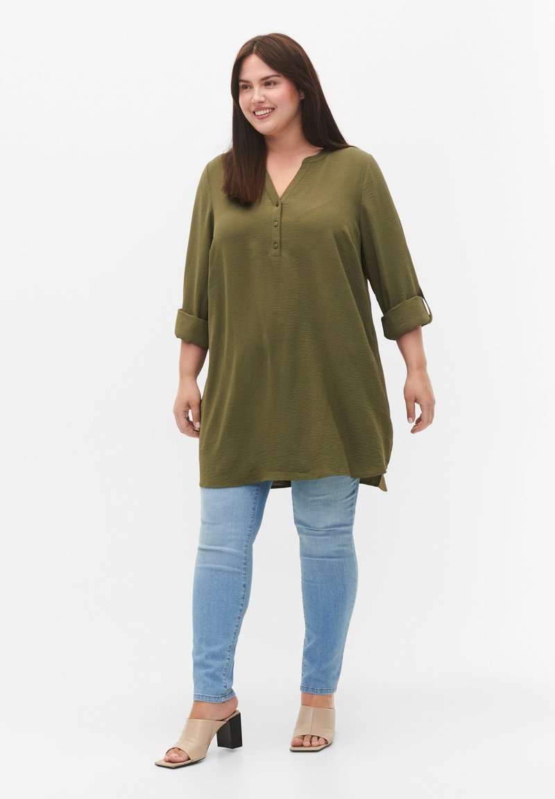 Zizzi SOLID COLOR WITH BUTTONS - Tunique - kalamata/vert - ZALANDO.FR