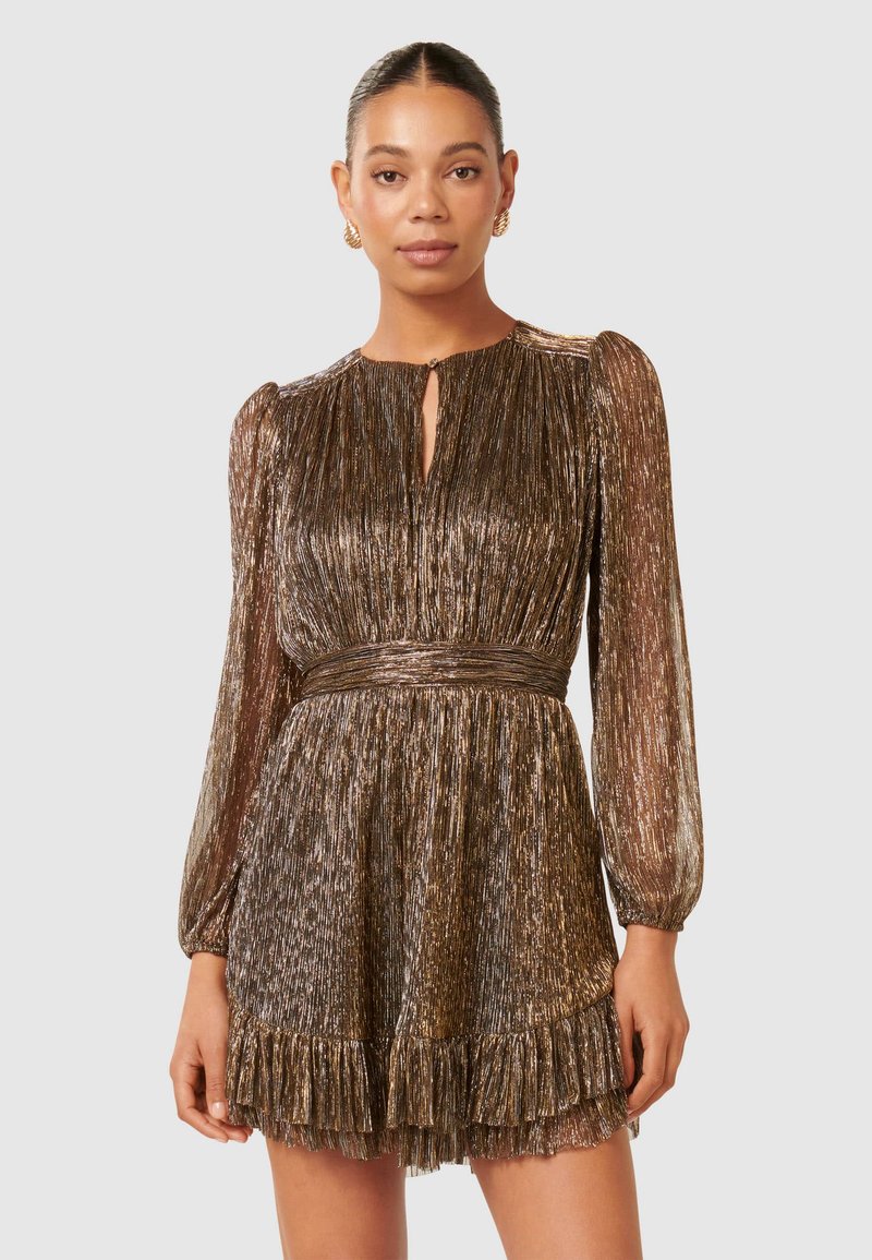 Forever New Goldie Long Sleeve Plisse Mini Dress Cocktail Dress Party Dress Blackgold