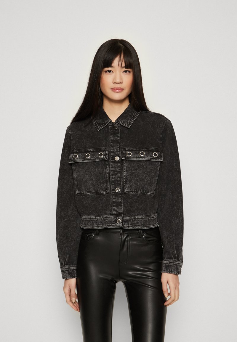ONLY ONLDREW EYELET JACKET - Denim jacket - black acid wash/black ...