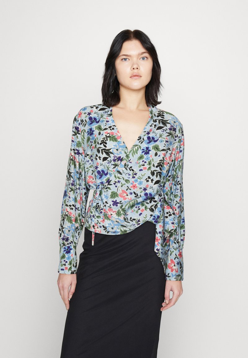 Object OBJRIGA WRAP TOP - Bluse - serenity/mehrfarbig - Zalando.ch