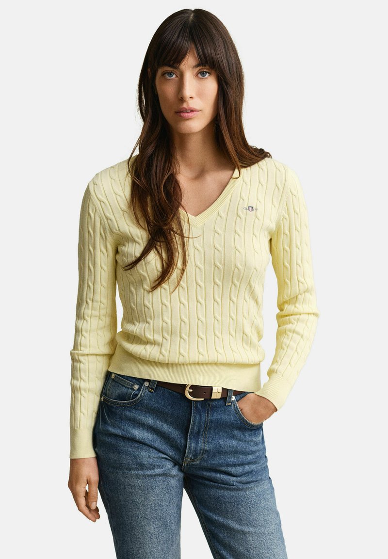 GANT CABLE V-NECK - Jumper - vanilla yellow/yellow - Zalando