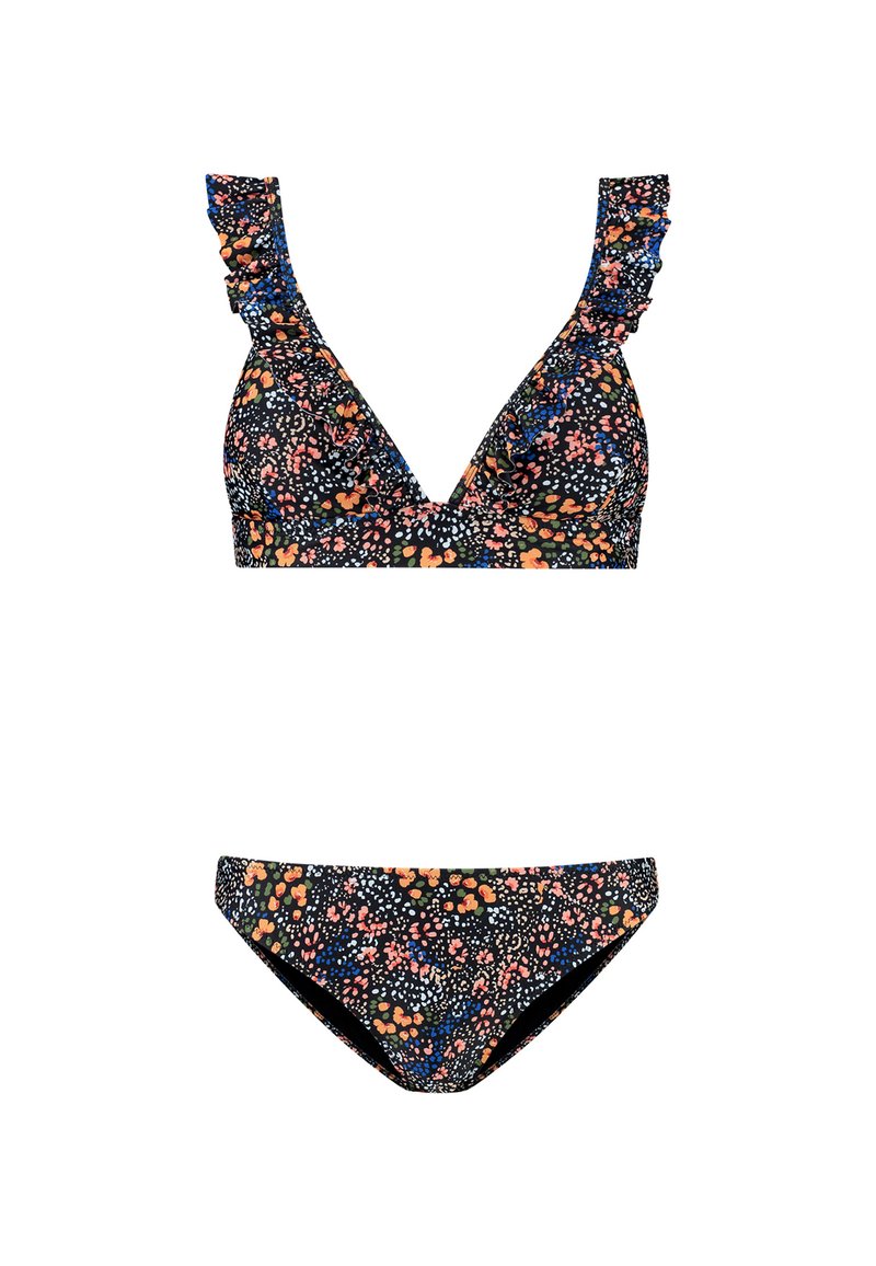 Shiwi BOBBY FIXED SET RUFFLE - Bikini - black spotted flower/multicolor ...