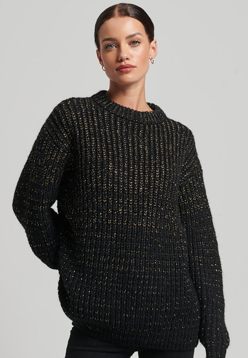 Superdry METALLIC MOCK NECK - Jumper - black gold twist/black - Zalando.ie
