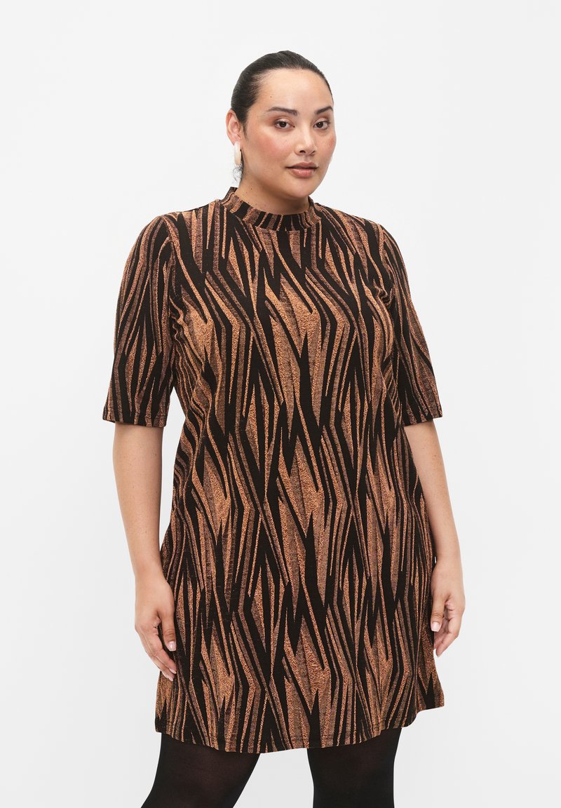 Zizzi PATTERNED WITH GLITTER AND SHORT SLEEVES - Day dress - black w ...