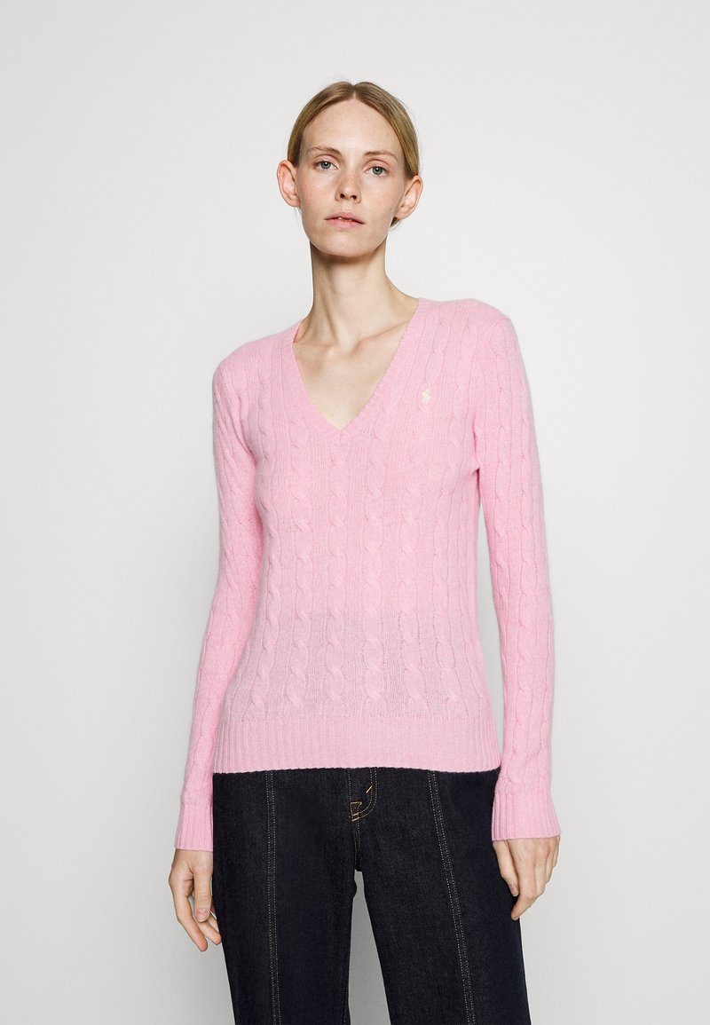 Polo Ralph Lauren CABLE-KNIT WOOL-CASHMERE V-NECK JUMPER - Strickpullover - carmel pink/pink ...
