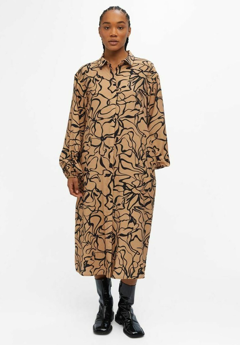Object BALLONÄRMEL - Shirt dress - fossil/brown - Zalando