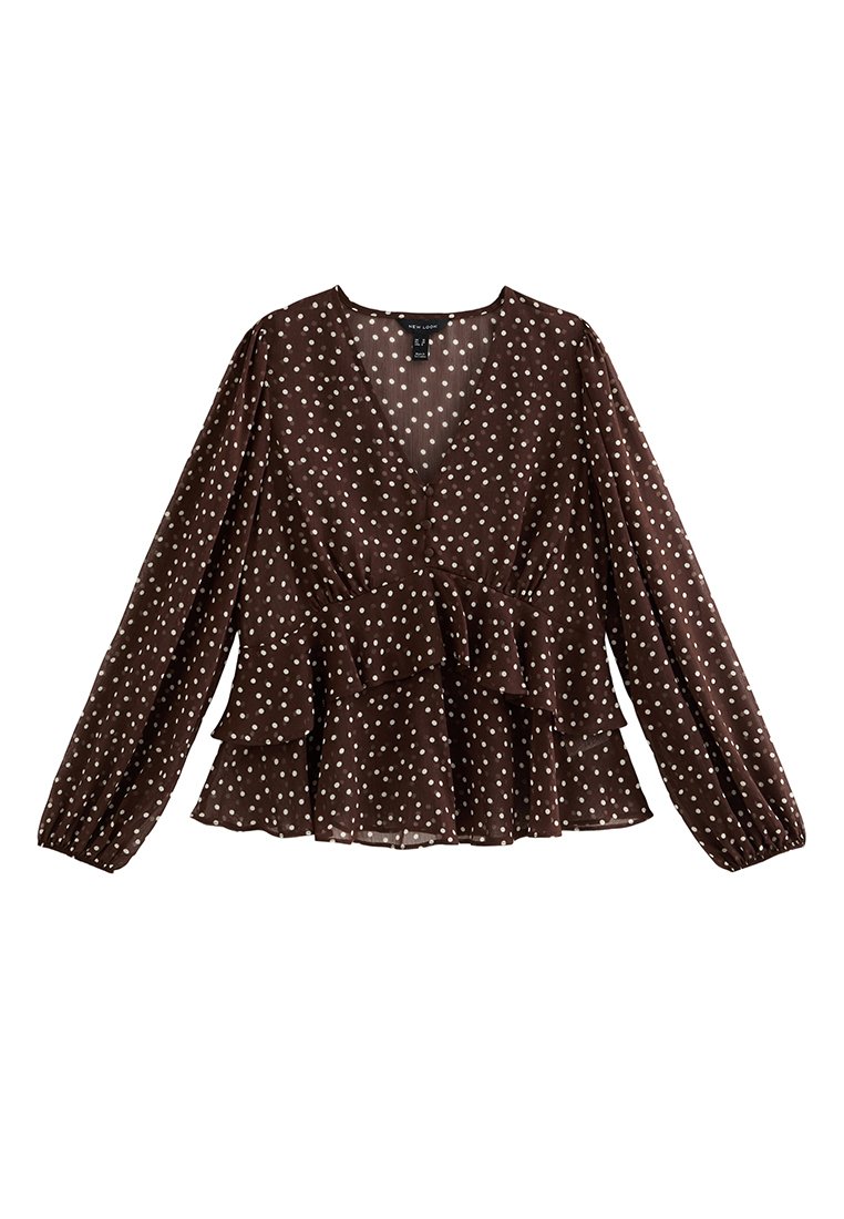 New Look DARK POLKA DOT V- NECK - Blouse - brown pattern/bruin - Zalando.nl