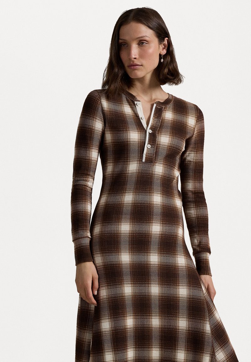 Polo Ralph Lauren PLAID WAFFLE-KNIT HENLEY DRESS - Kampsunkleit - winter shadow/pruun - Zalando.ee