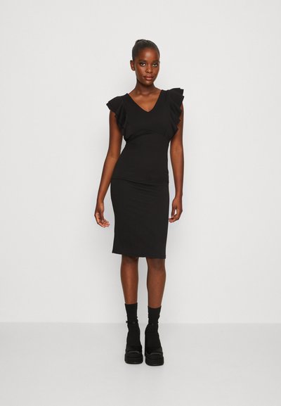 WAL G. V NECK RUFFLE SLEEVE MIDI DRESS - Kokteilikleit/peokleit - black ...