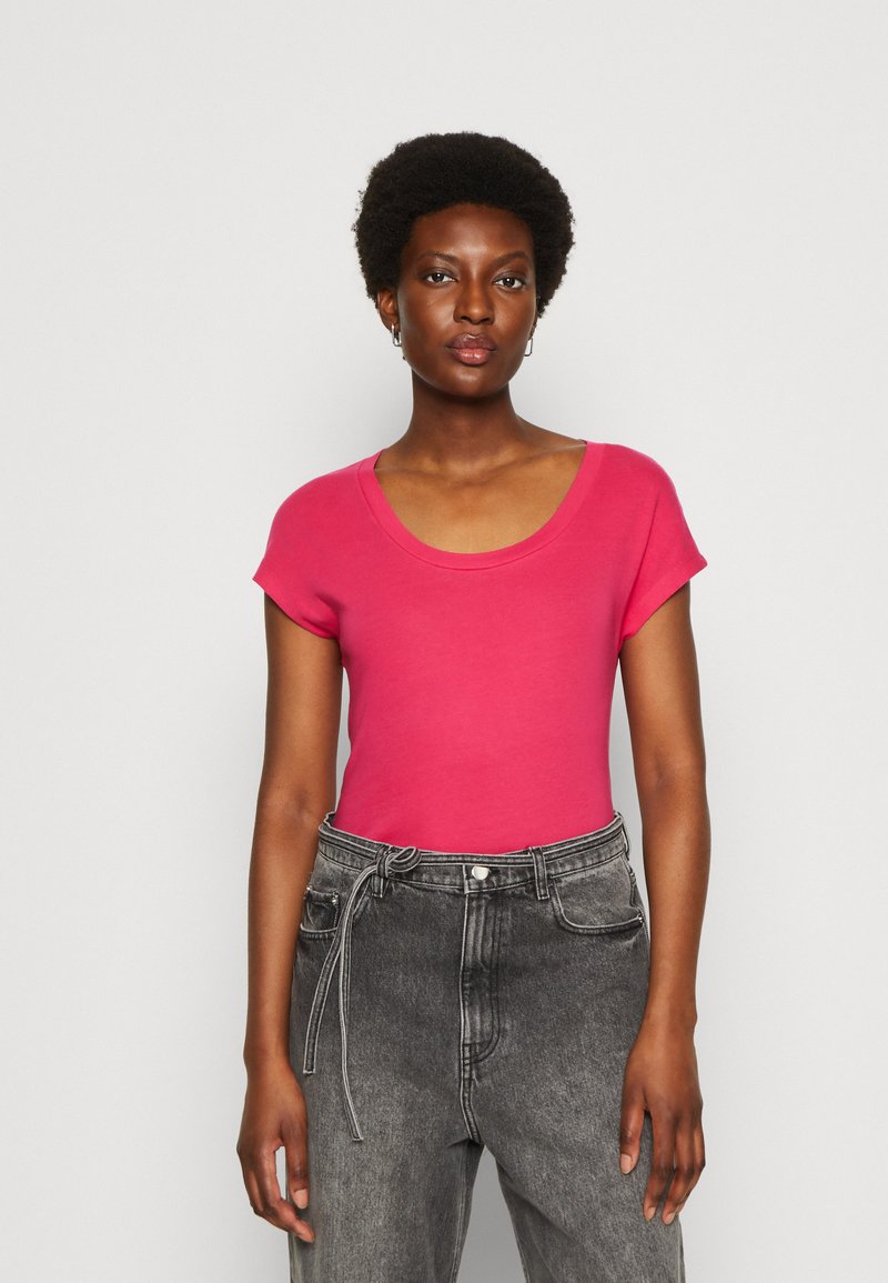 Marc O'Polo OVERCUT SLEEVES DEEP ROUND NECK - T-Shirt basic - dahlia ...