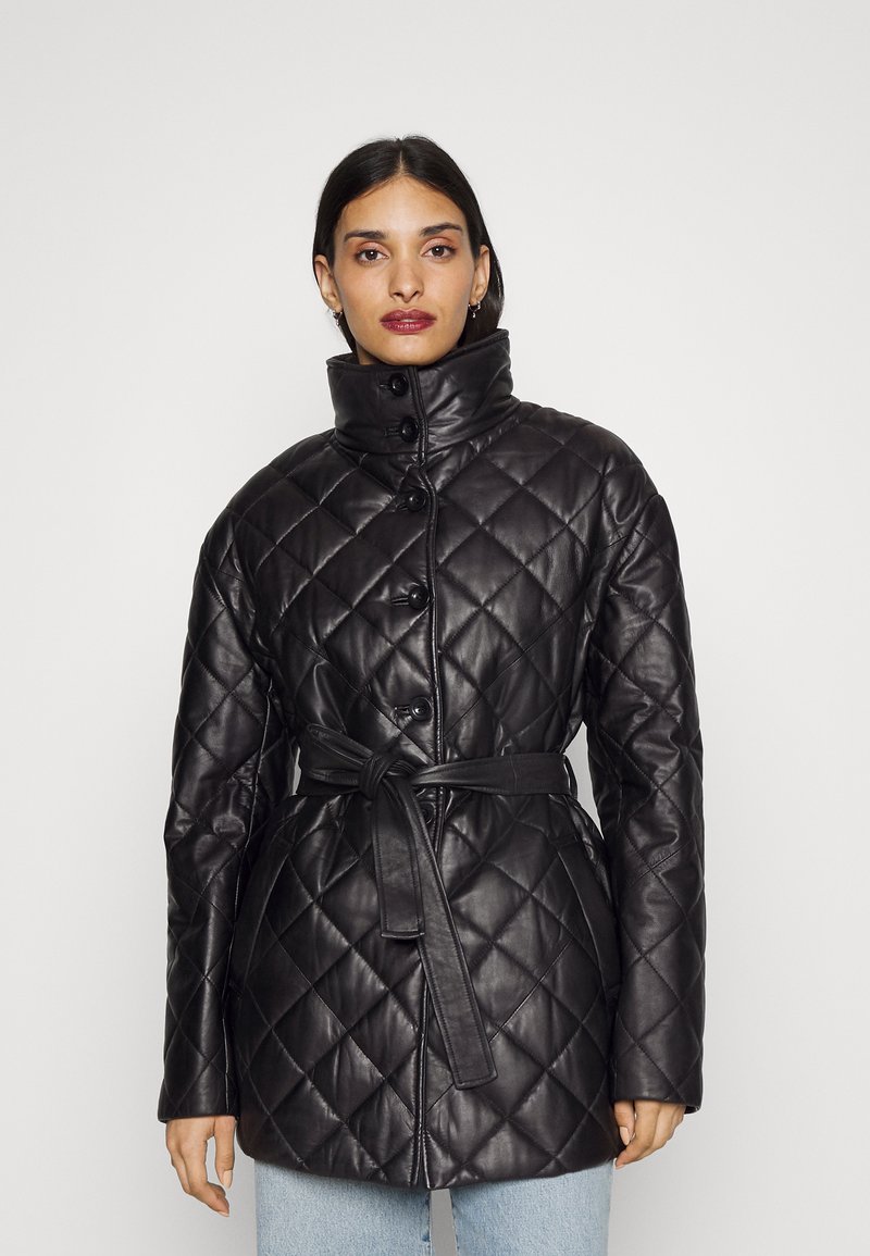 STUDIO ID AURELIE PUFFER - Leather jacket - black - Zalando.de