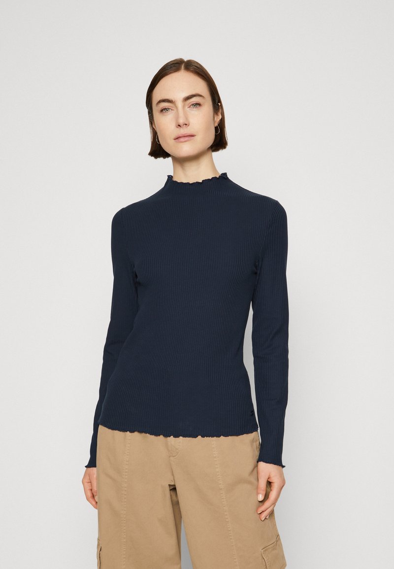 Marc O'Polo DENIM LONGSLEEVE TURTLENECK RUFFLES HEM - Long sleeved top ...
