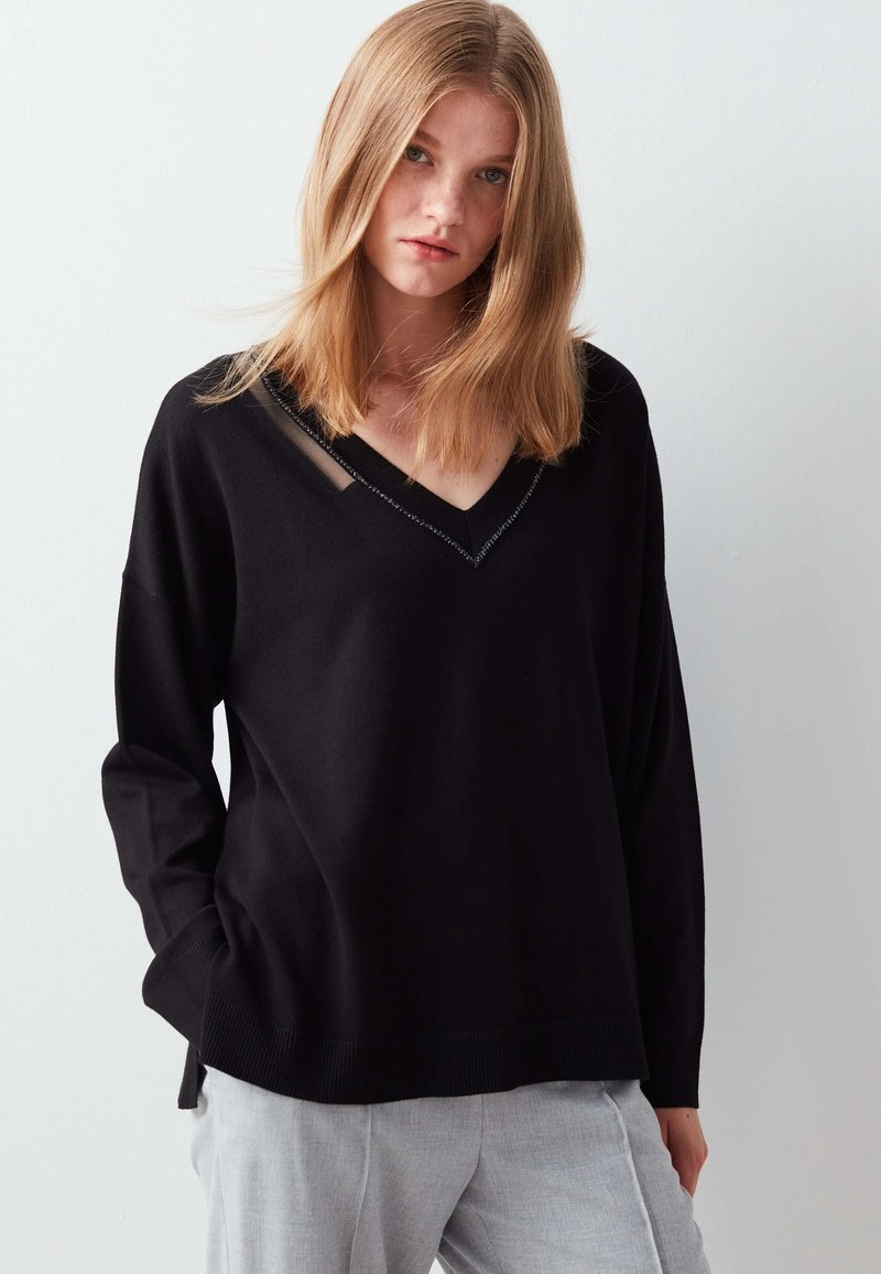 Ipekyol TRANSPARENT STRIPED - Jumper - black - Zalando.de