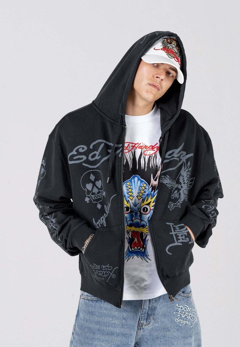 Ed Hardy DEATH BEFORE MONO - Sweatjacke - washed black/schwarz - Zalando.de