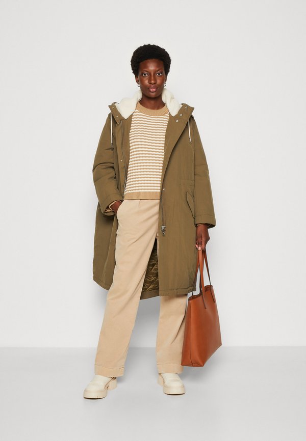 GANT STRIPE C NECK - Strickpullover - dark khaki/khaki - Zalando.ch