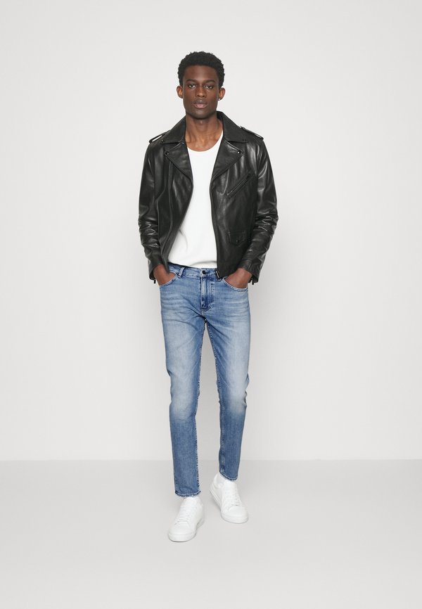 STUDIO ID BLOCK BIKER - Kožnata jakna - black & green & offwhite/crno ...