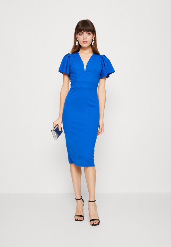 WAL G. V NECK RUFFLE SLEEVE MIDI DRESS - Cocktailjurk - black/royal ...