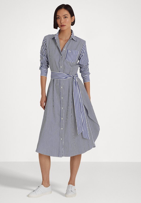 Polo Ralph Lauren ELA LONG SLEEVE DAY DRESS - Blusenkleid - navy/white ...