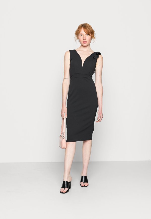 WAL G. V NECK RUFFLE SLEEVE MIDI DRESS - Kokteilikleit/peokleit - black ...