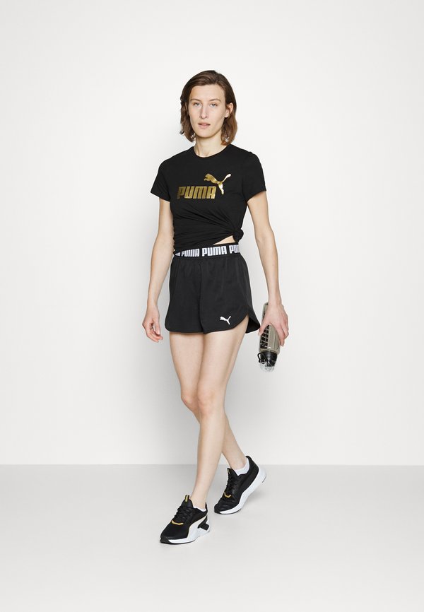 Puma METALLIC LOGO TEE - T-Shirt print - black/gold foil/schwarz ...