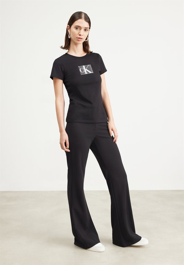 Calvin Klein Jeans MONOLOGO SLIM TEE 2 PACK - T-shirt imprimé - plaza taupe/black/taupe - ZALANDO.FR