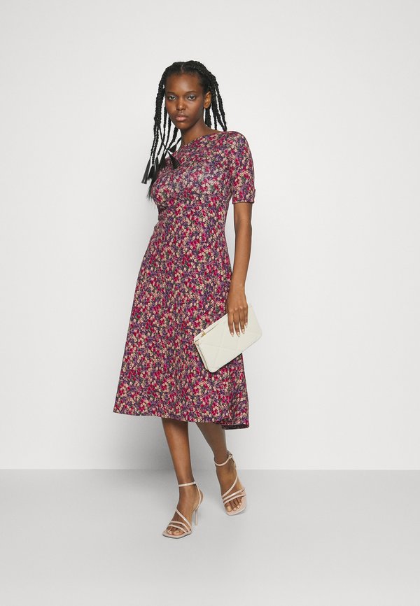 Lauren Ralph Lauren Petite MUNZIE ELBOW DAY DRESS - Vestito estivo - navy/burgundy/multi ...