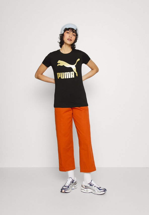 Puma ESS METALLIC - T-Shirt print - black/gold foil/schwarz - Zalando.at