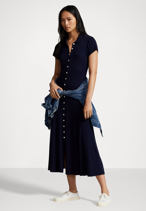 Polo Ralph Lauren ELA LONG SLEEVE DAY DRESS - Blusenkleid - navy/white ...
